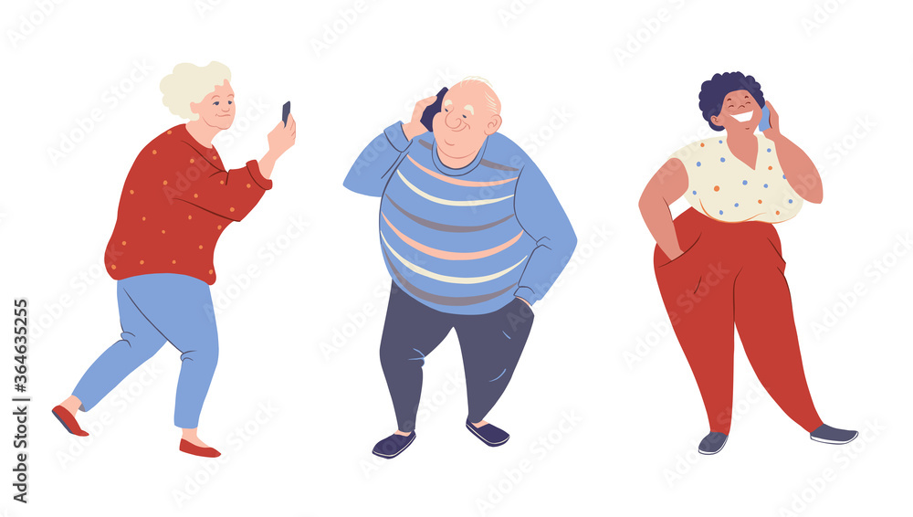 Elderly people with smartphones. Senior person talking mobile phone ...