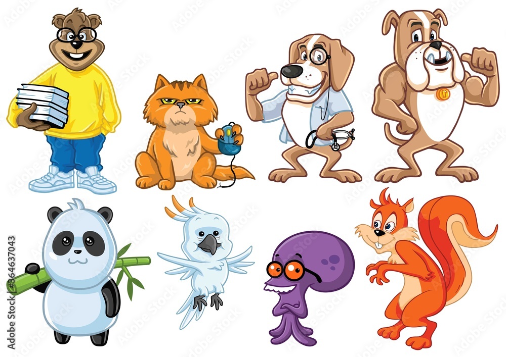 Cute Funny Witty Animal Character Design Cartoon Illustration Colection ...