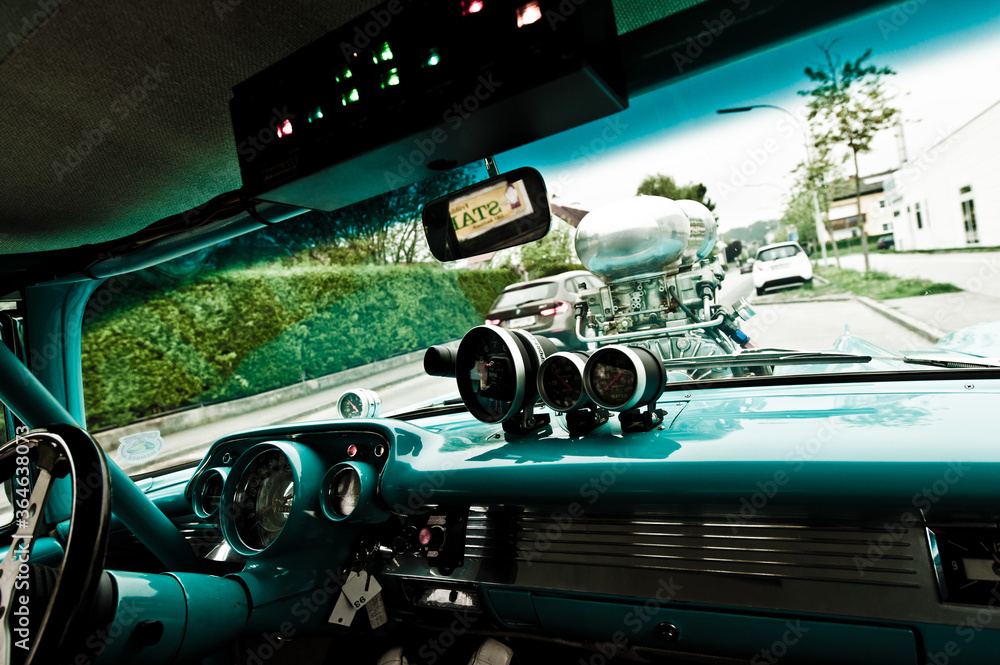 cockpit view from a Vintage Chevrolet Bel Air Coupe Dragster Stock ...