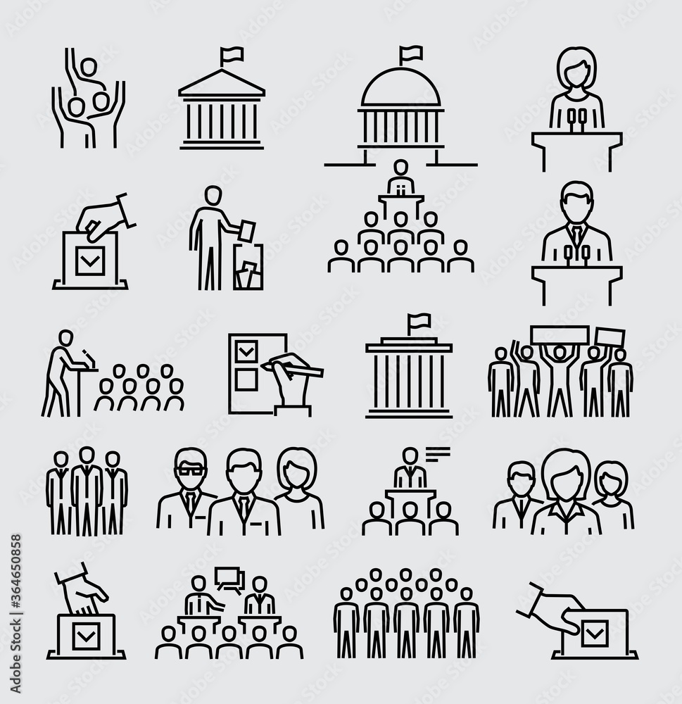 Political Election Vector Line Icons Set Stock Vector | Adobe Stock