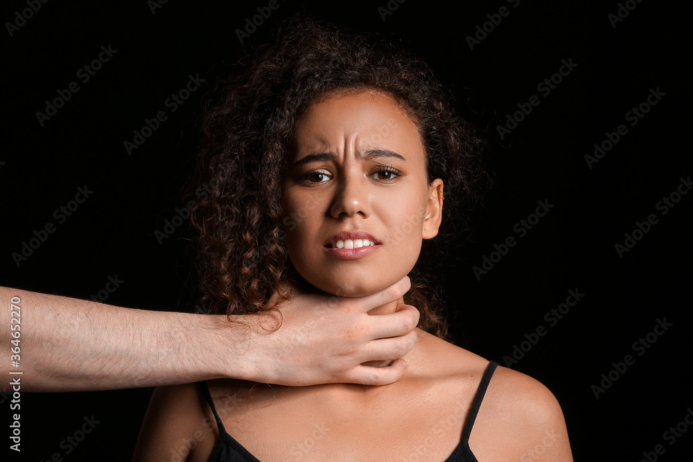 Photo Man strangling African-American woman on dark background, Pixel ...