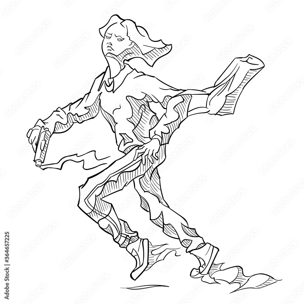 Comic vector illustration - running girl with a gun Stock Vector ...