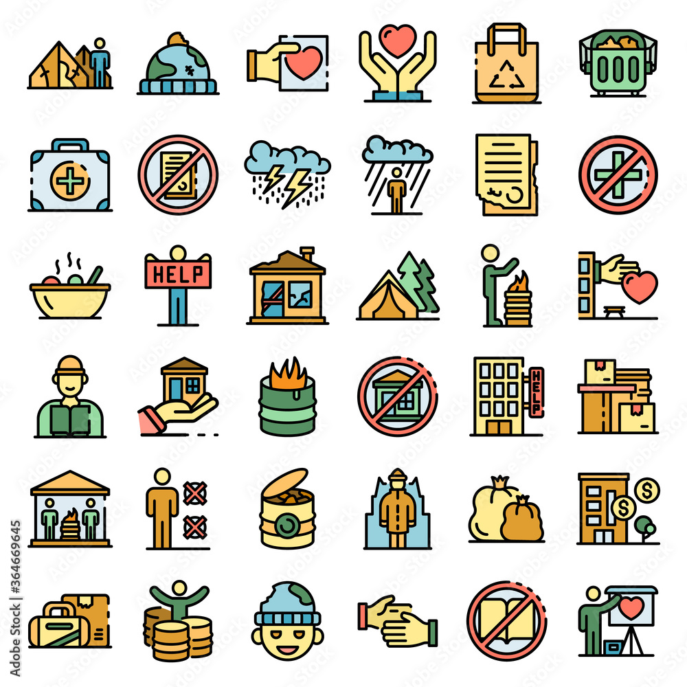 Homeless shelter icons set. Outline set of homeless shelter vector ...