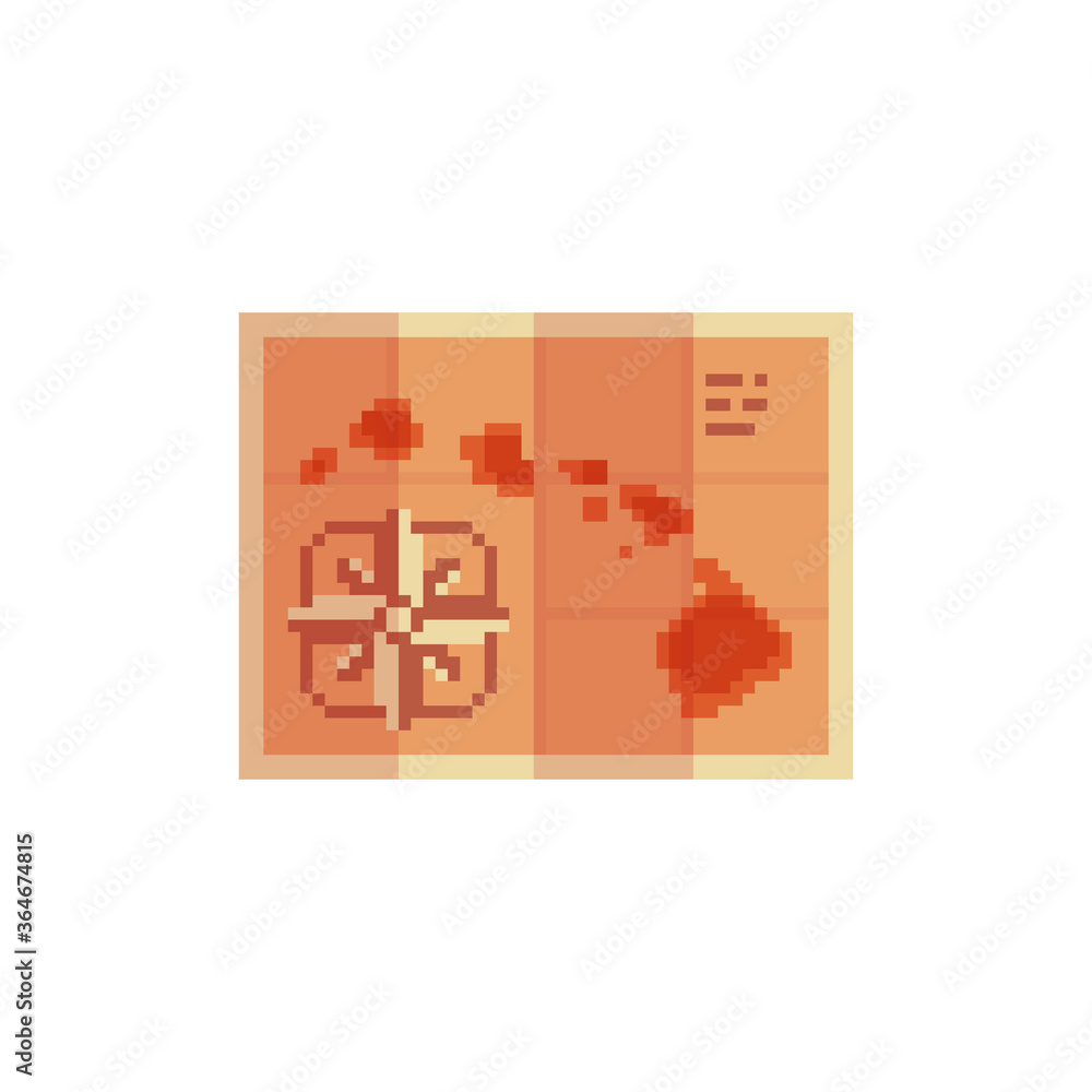 Pirate vintage old map pixel art icon. Isolated vector illustration ...
