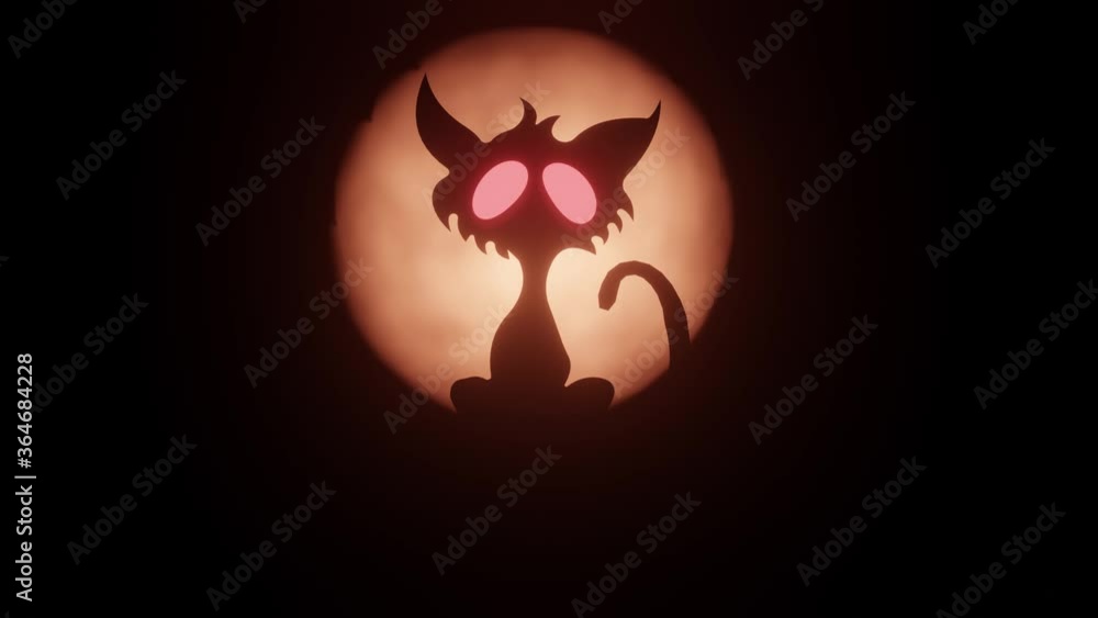 Halloween creepy cartoony cat with spooky glowing red eyes wagging its ...