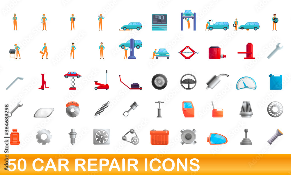 50 car repair icons set. Cartoon illustration of 50 car repair icons ...
