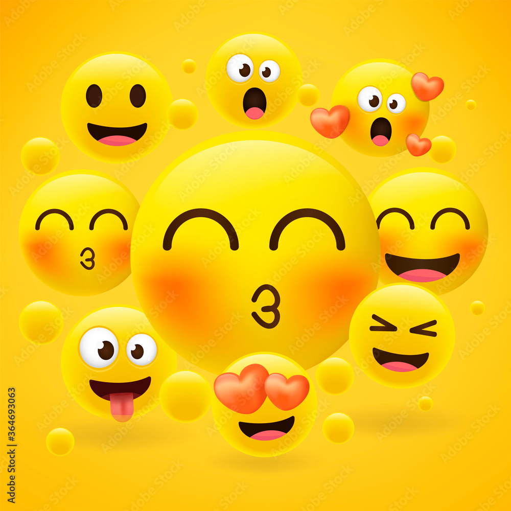 Cartoon emoji collection. Set of emoticons with different mood. 3d ...