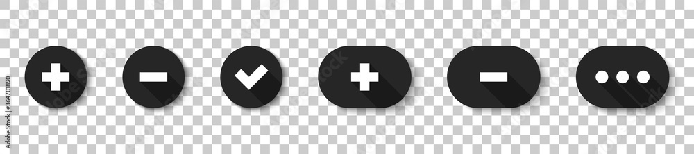 Buttons. Plus minus check mark with dotted, isolated. Signs collection ...