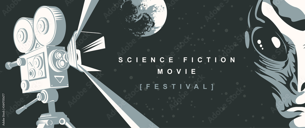 Cinema poster for science fiction movie festival with old-fashioned ...