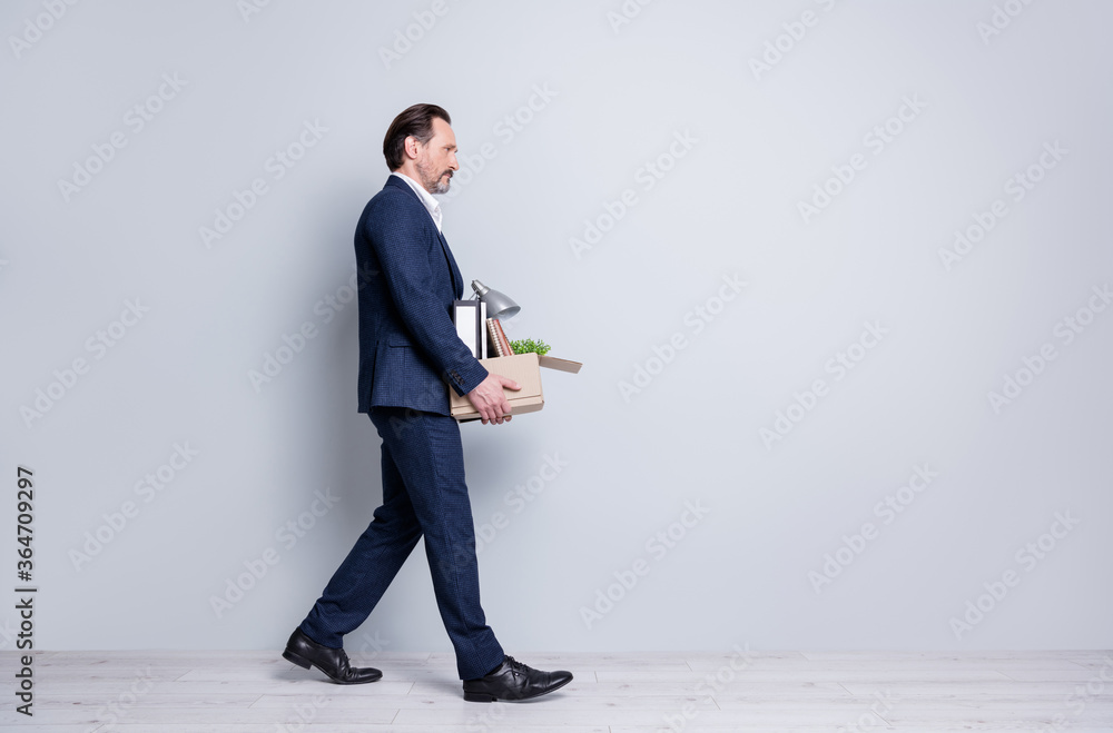 Full body profile photo of unhappy worker mature guy financial crisis ...