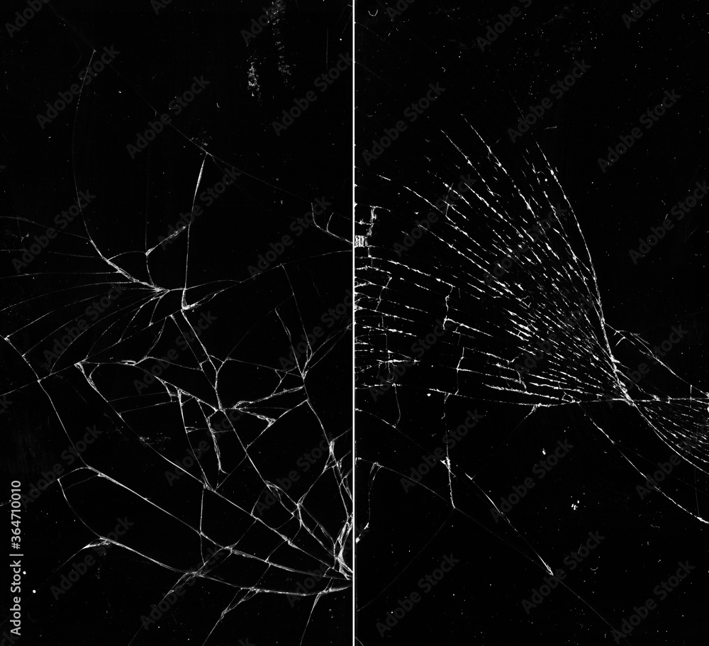 Set of 2 broken glass templates. Damaged texture. Dirty shattered ...