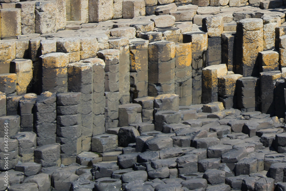 Hexagon basalt columns at the Giant's Causeway, Northern Ireland. Stock ...