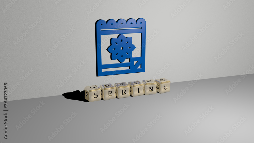 3D illustration of SPRING graphics and text made by metallic dice ...