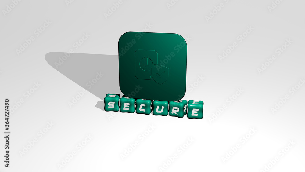 3D illustration of secure graphics and text made by metallic dice ...