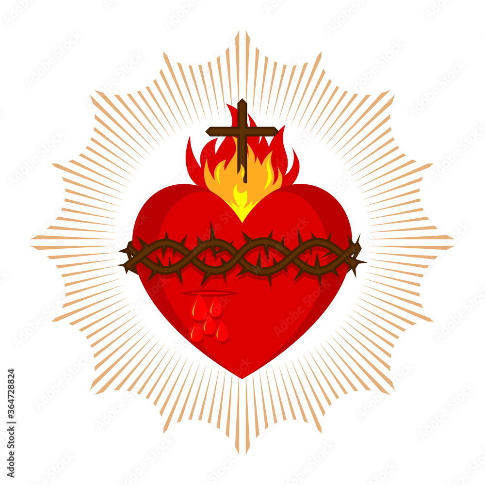 Sacred Heart of Jesus Christ, Lord and Savior of the world. Cross in ...