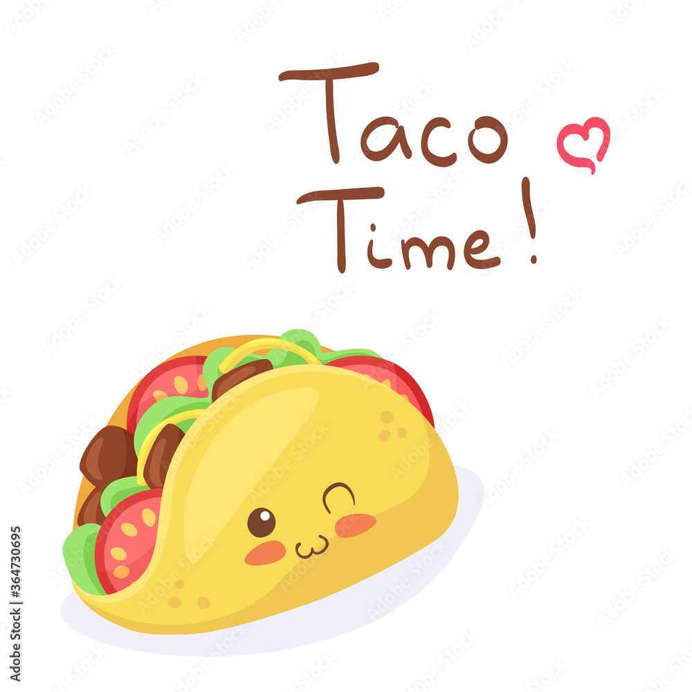 Kawaii vector illustration of Taco isolated on white background. Cute ...