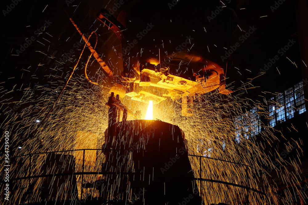 Metallurgy. Casting ingot. Electric arc furnace shop. Stock Photo ...