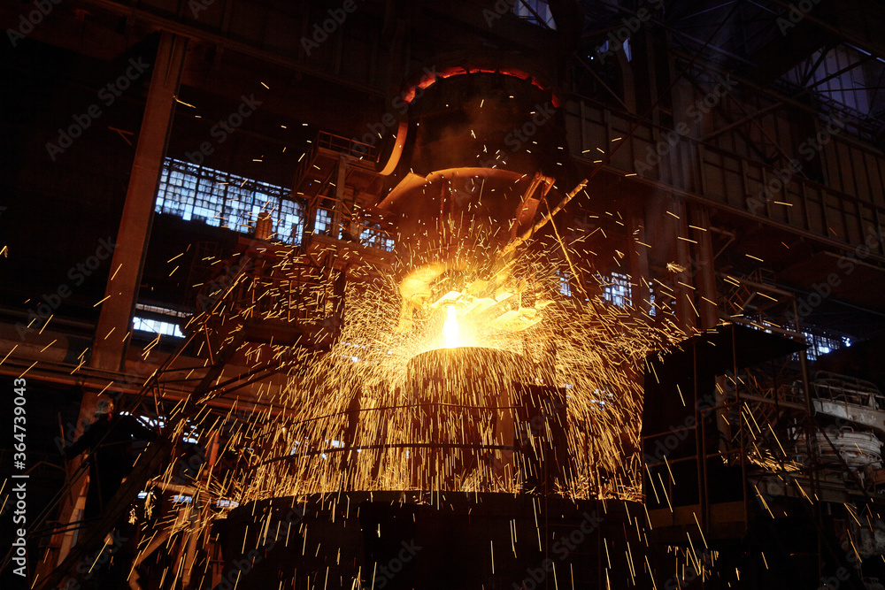 Metallurgy. Casting ingot. Electric arc furnace shop. Stock Photo ...