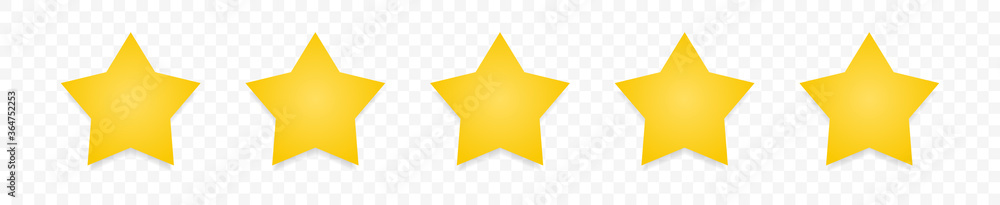 Quality rating symbols. Set of five-pointed yellow stars with shadow ...
