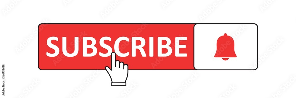 Subscribe red button, button with hand cursor and bell. subscribe ...