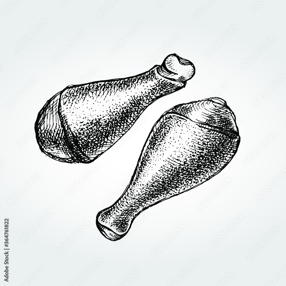 Ink hand drawn chicken drumsticks. Fast Food elements collection for ...