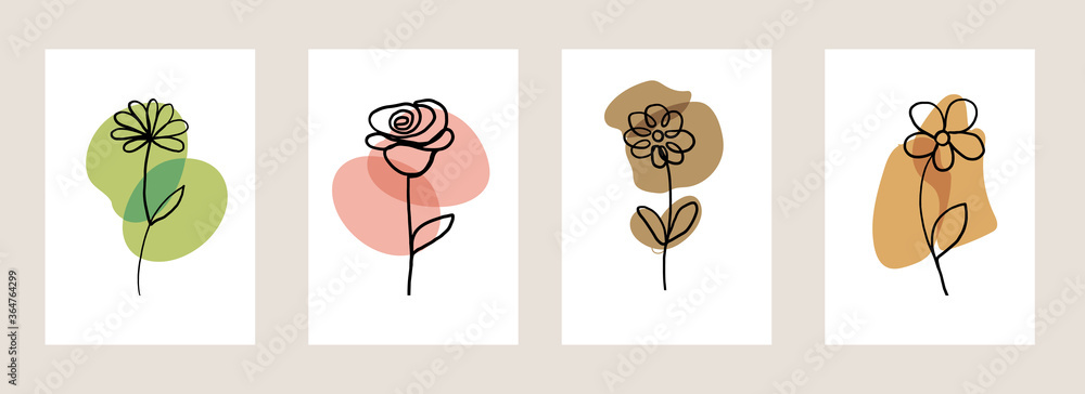 Line art flower set. One line drawing. Fancy line art. Trendy concept ...