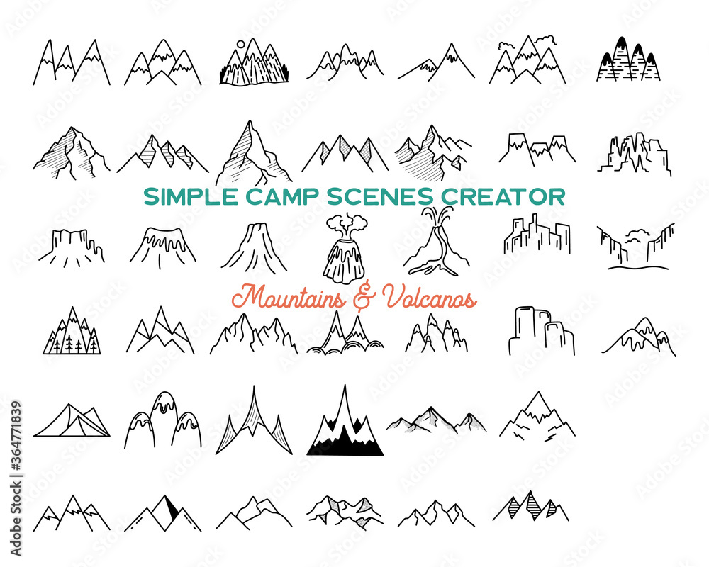 Simple vector mountains icons shapes set. Logo creation kit. Outdoor ...