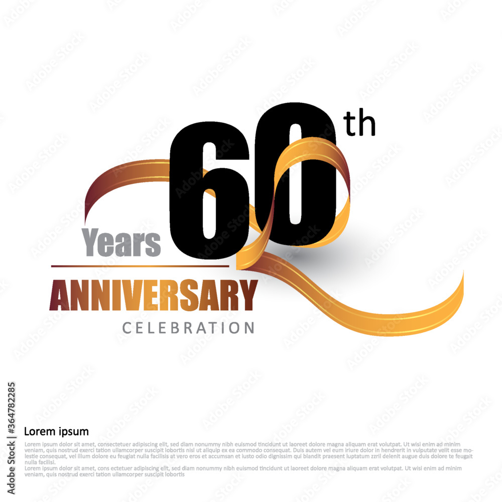 60 years anniversary logo template with ribbon. Poster template for ...