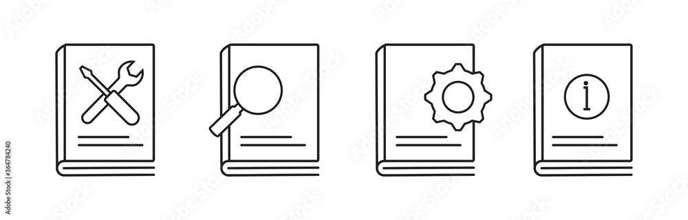 User guide book icon set in line style. manual user book vector icon ...