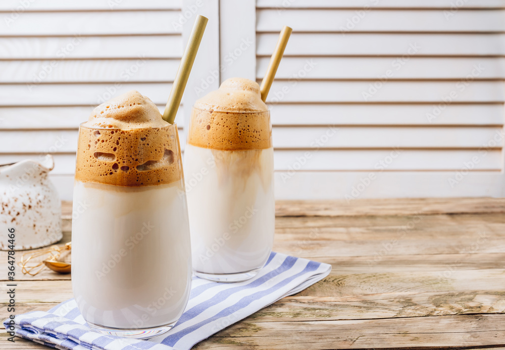 Iced frothy Dalgona Coffee, a trendy fluffy creamy whipped coffee ...