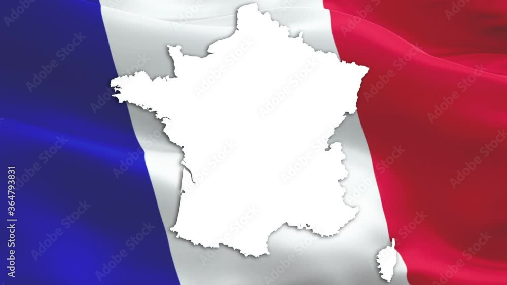 French map flag Paris waving in wind video footage Full HD. French map ...