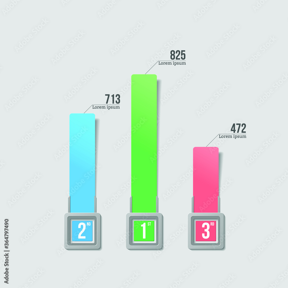 Bar Chart Top 3 Rank Infographic, papercut style with realistic 3d object vector graphic Stock ...