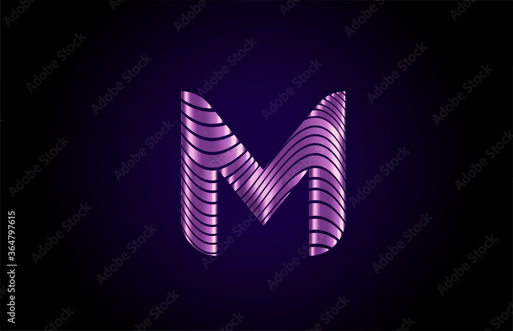 M purple alphabet letter logo icon for company. Metallic line design ...