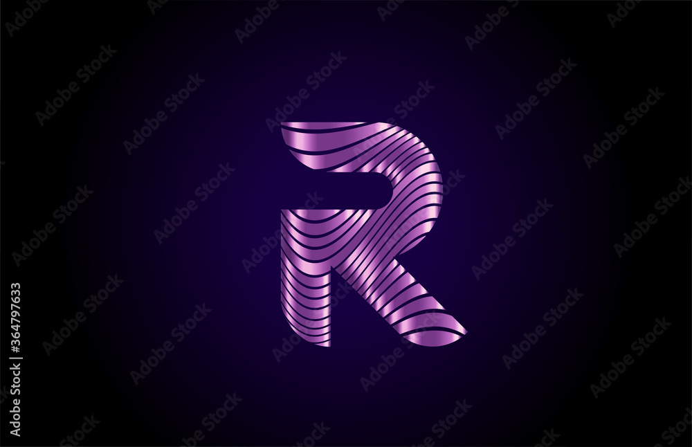 R purple alphabet letter logo icon for company. Metallic line design ...