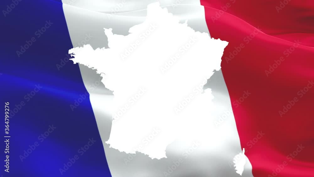 French map flag Paris waving in wind video footage Full HD. French map ...