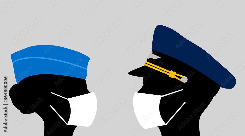 Pilot and stewardess with face masks Stock Vector | Adobe Stock