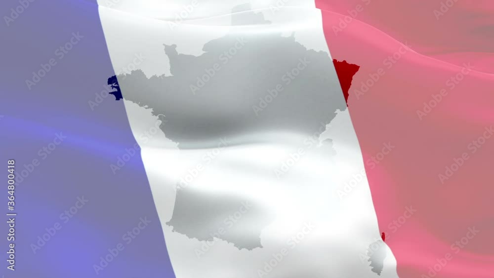 French map flag video waving in wind. Realistic French map Paris Flag ...