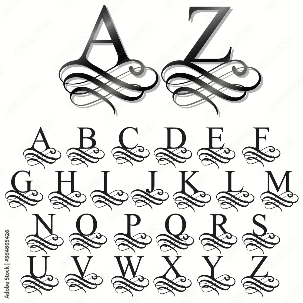 Curly font caligraphic alphabet. Original Typeface. vector Stock Vector ...