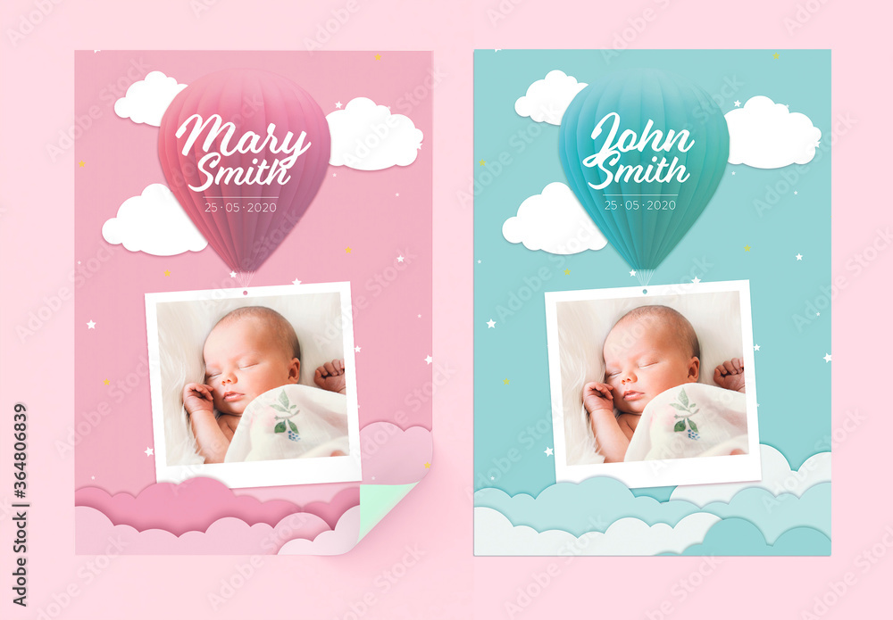 Boy and Girl Printable Birth Flyer Layouts Stock Template | Adobe Stock