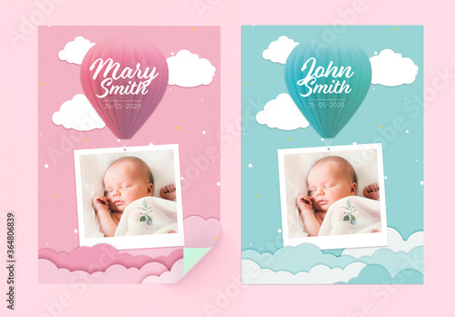 Boy and Girl Printable Birth Flyer Layouts Stock Template | Adobe Stock