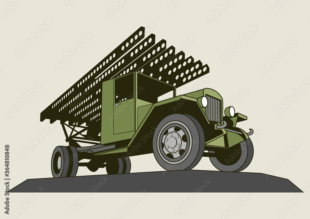 Retro Multiple Rocket Launcher Truck, World War 2 Weapon Vector Drawing ...