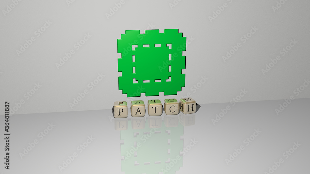 3D representation of patch with icon on the wall and text arranged by ...