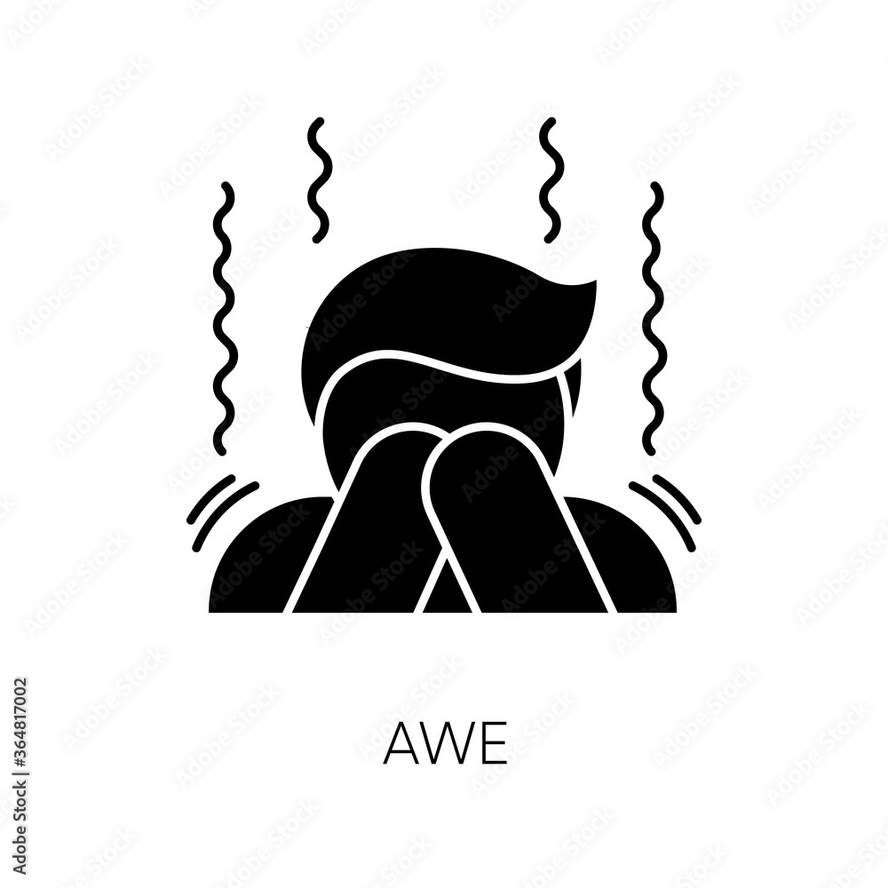 Awe black glyph icon. Human feeling, emotional reaction, mental state ...