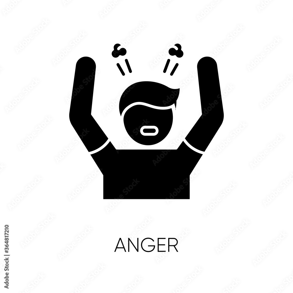 Anger black glyph icon. Negative emotion, bad mood silhouette symbol on ...
