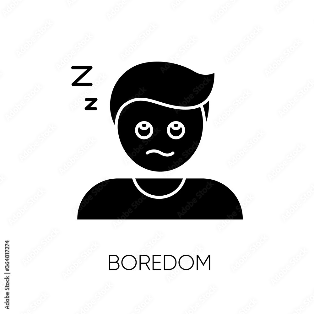 Boredom black glyph icon. Exhaustion, weariness, burnout silhouette ...