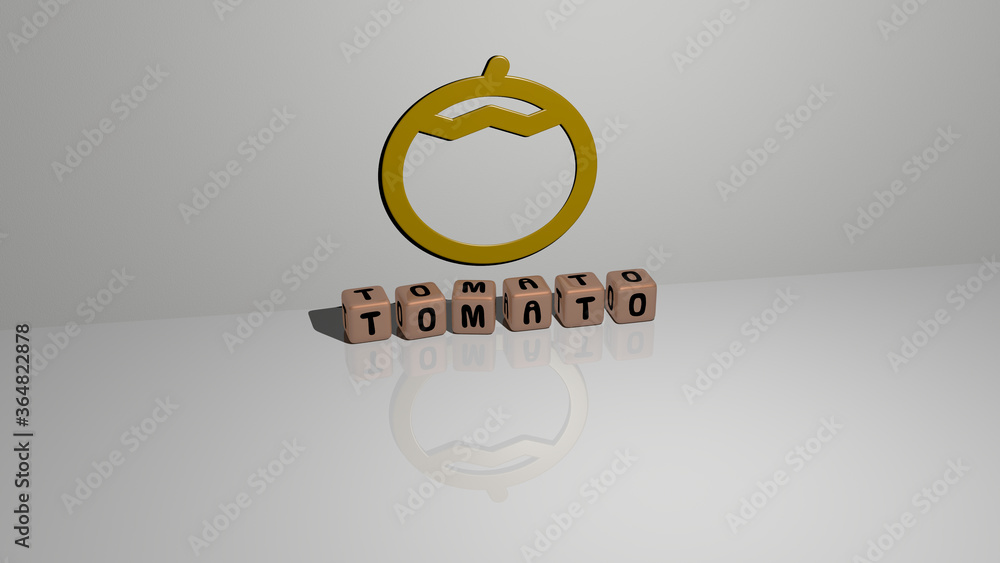 3D illustration of TOMATO graphics and text made by metallic dice ...