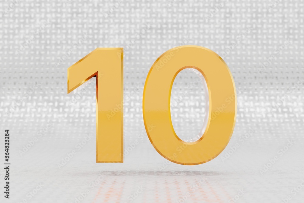 Yellow 3d number 10. Glossy yellow metallic number on metal floor ...