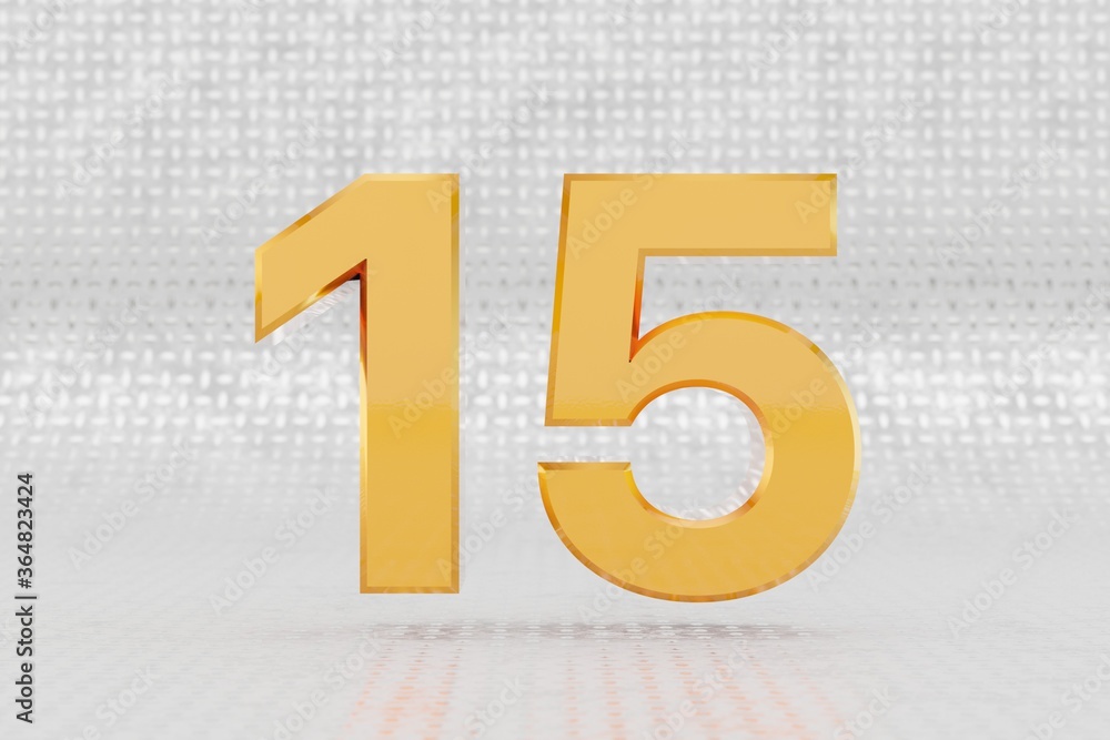 Yellow 3d number 15. Glossy yellow metallic number on metal floor ...