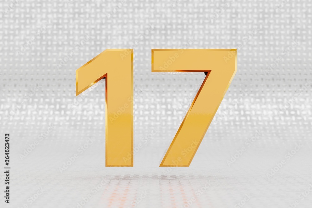 Yellow 3d number 17. Glossy yellow metallic number on metal floor ...