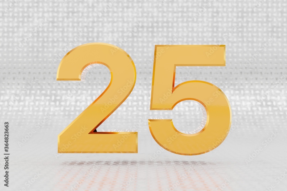 Yellow 3d number 25. Glossy yellow metallic number on metal floor ...